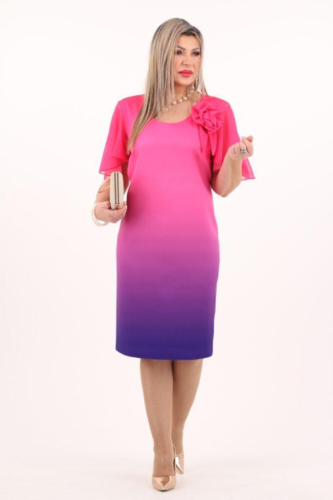 Fioletowa sukienka z kwiatem na ramieniu cieniowana ombre - Plus Size ...